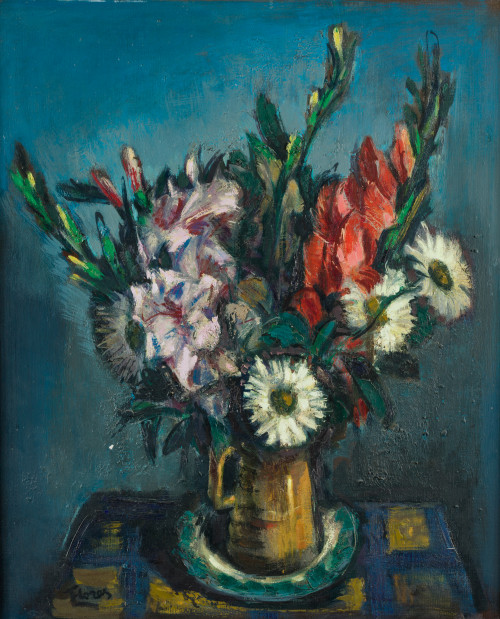 PEDRO FLORES, Jarra con flores, Óleo sobre lienzo