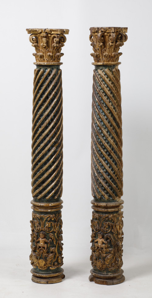 Pareja de columnas de orden corintio, España, S. XVII,