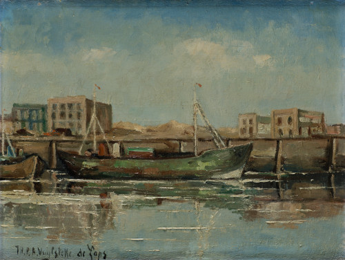 THÉODORE PAUL ANTOINE VUYLSTEKE DE LAPS , Barca verde en el puerto ...