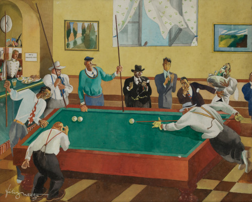 FÉLIX ARTETA, "Una carambola de corbata y guantes", Gouache sobre papel