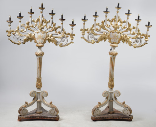 Pareja de candelabros de iglesia, España, S. XIX,