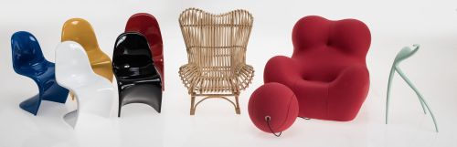 Five miniature Panton chairs, Vitra Design Museum,