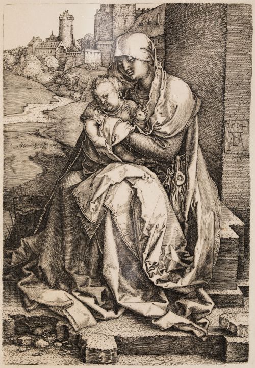 ALBERTO DURERO, "La Virgen con el Niño al pie de una muralla" , Grabado ...