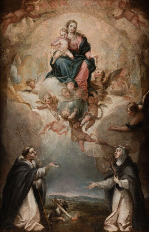 FRANCISCO RIZI DE GUEVARA, La Virgen con el Niño entrega el rosario a ...