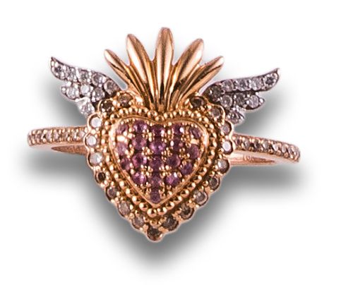 SUAREZ RING - FRIDA'S AMULETS IN GOLD WITH DIAMONDS AND PINK SAPPHIRES