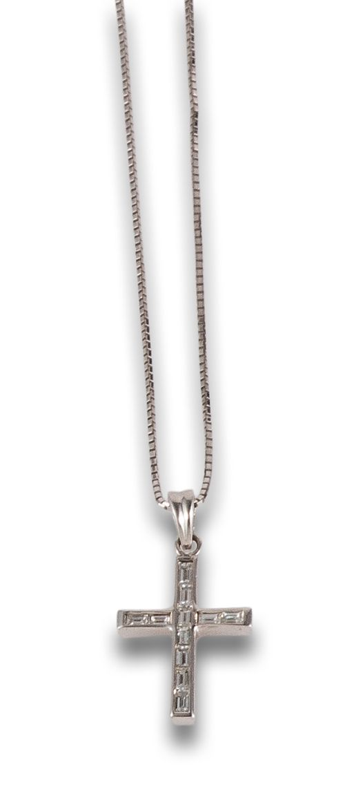 DAMIANI DIAMOND CROSS PENDANT, IN WHITE GOLD WITH CHAIN