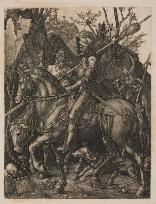 ALBERTO DURERO, "El Caballero, la Muerte y el Diablo", Grabado al cobre