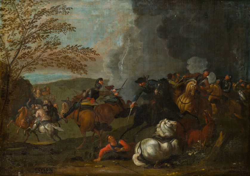 SEGUIDOR DE JACQUES COURTOIS IL BORGOGNONE, Escena de batalla, Óleo ...