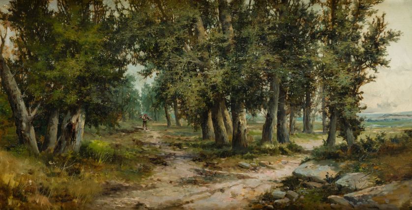 JOSÉ VILAR Y TORRES, Paiaje arbolado, Óleo sobre lienzo
