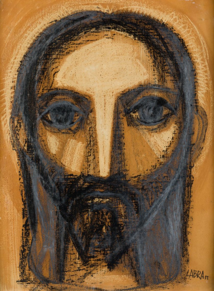 JOSE MARIA LABRA, Cristo, 1955, Técnica mixta sobre papel pegado a tablex
