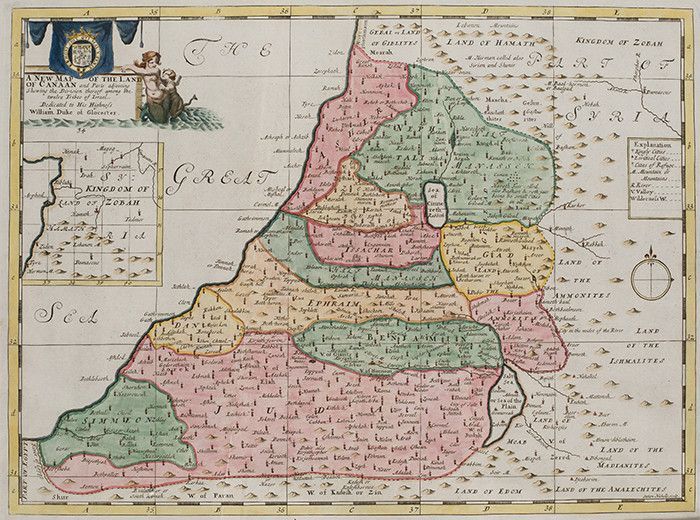 Mapa de Tierra Santa con las doce Tribus de Israel,